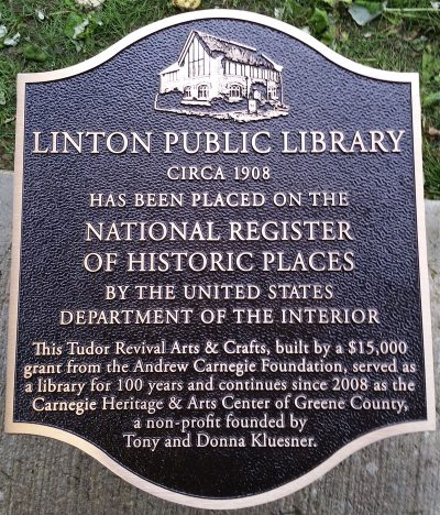 Linton Public Library circa 1908 (23564) | Franklin Bronze Plaques